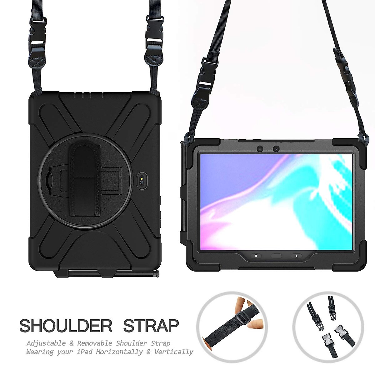 Samsung Galaxy Tab Active PRO 10.1 Case, Galaxy Tab Active4 PRO Case, Heavy Duty Rugged Shockproof Drop Protection Case with 360 Stand, Hand Strap & Shoulder Strap for SM-T540/T547/T630/T638 (Black)