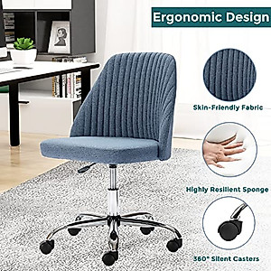 SMUG Home Office Desk Chair, Office Chairs Desk Chair Rolling Task Chair Computer Chair Adjustable with Wheels Armless for Bedroom, Vanity Chair for Makeup Room, Living Room Blue