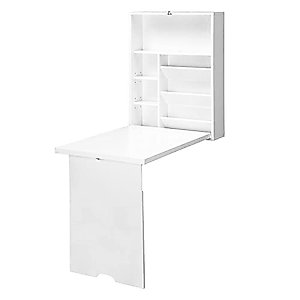 HOMCOM Compact Fold Out Wall Mounted Convertible Desk with Storage, White