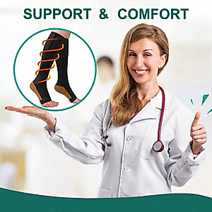 2 Pairs Copper Zipper Compression Socks 15-20mmgh-Calf Knee High Open Toe Support Stocking Compression Stocking