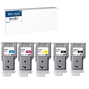 LCL Compatible Ink Cartridge Pigment Replacement for Canon PFI320 PFI-320 PFI-320MBK PFI-320BK PFI-320C PFI-320M PFI-320Y 300ML imagePROGRAF IPF TM-200 IPF TM-205 (5-Pack KCMYMBK)