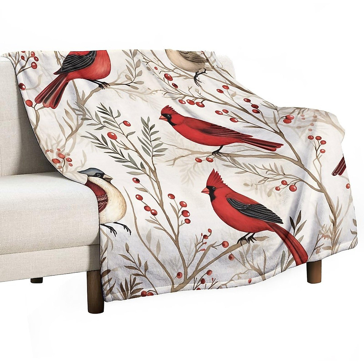 MaSiledy Red Birds Pine Cones Berry Winter Holiday Blanket Cardinal Red Birds Throw Blanket for Couch 60"x80" Throw Blankets Flannel Blanket Home Decor for Bed Couch Chair Living Room for Adults