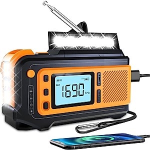 Emergency Solar Hand Crank Radio - Aiworth Wind Up Battery Operated AM/FM/NOAA Weather Radio, Portable Survival Radio with LED Flashlight,Cell Phone Charger, SOS Alarm for Home and Emergency Yellow