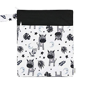 Hi Sprout Grab and Go Waterproof Washable Reusable Diaper Wet Dry Cloth Diaper Bags, zebra
