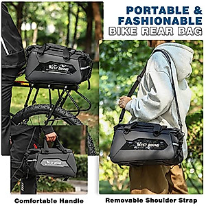 West Biking Bike Rack Bag - 3 in 1 Bicycle Trunk Pannier Bag, 13L/24L Capacity Bike Rear Seat Bag with Waterproof Carbon, Bicycle Rack Rear Carrier Bag with Shoulder Strap (Black)