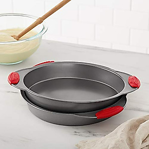 Amazon Basics Non-Stick, Round Cake Pan, 9-Inch, Gray with Red Grips, 2-Pack