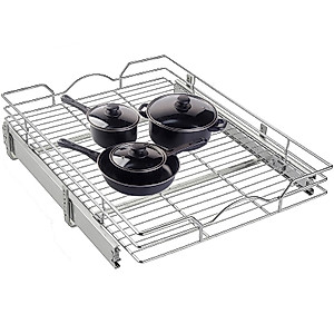 OCG Pull Out Cabinet Organizer (14" W x 21" D), Pull out Drawers for Kitchen Cabinets, Pull Out Shelves for Base Cabinet Organization in Kitchen Bathroom Pantry, Chrome Finish