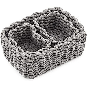 EZOWare Set of 3 Soft Woven Cotton Rope Nursery Room Baskets Bins Storage Organizer, Perfect for Decorative kids Baby Room, Toys Small Items - Gray