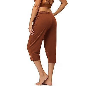 icyzone Capri Sweatpants for Women - French Terry Workout Cropped Joggers Athletic Lounge Pants with Pockets (Copper Brown, M)