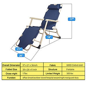 Livebest Folding Lounge Chair Set of 2 Patio Chaise Lounge Chairs, Lay Flat Sun Lounger for Outdoor Patio Lawn Beach Pool Deck Sunbathing, Camping,Supports 300lbs,Dark Blue（2 Pack）