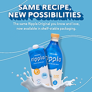 Ripple Non-Dairy Milk, Original| Vegan Milk With 8g Pea Protein| Shelf Stable Single Serve Cartons | On-The-Go | Non-GMO, Plant Based, Gluten Free | 32 oz, Pack of 6