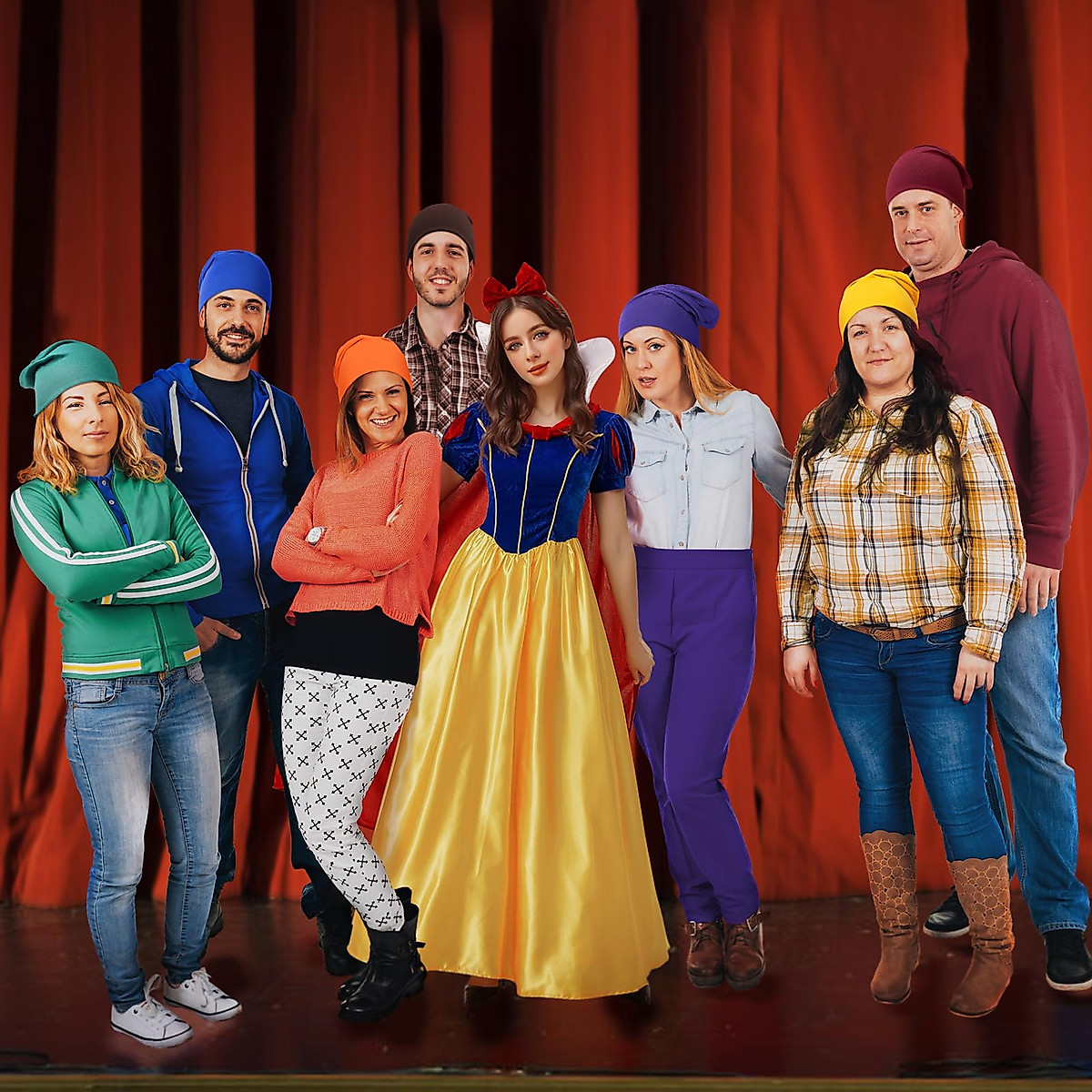 7 Packs Dwarf Hats -Halloween Gnome Dwarfs Costum for Men Women, Hip-Hop Knit Slouchy Beanies, Sleep Caps, Crayon Caps