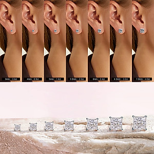 SMILEST 0.6ct Princess Cut Moissanite Earrings for Women, D Color VVS1 Clarity Lab Created Diamond Moissanite Stud Earrings 18K White Gold Plated 925 Sterling Silver Moissanite Screw Back Earrings