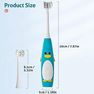 RAZOKO Kids Electric Toothbrush 3 Sided Toothbrush,Sonic Toddler Toothbrush with 2 Brush Heads, Intelligent Timer 5 Gears Adjustment,Ipx7 Waterproof,USB Cable
