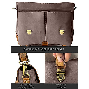 RUSTIC TOWN Leather Canvas Messenger Bag for Men Women - Vintage Laptop Satchel Leather Briefcase (15 Inch, Dark Grey)