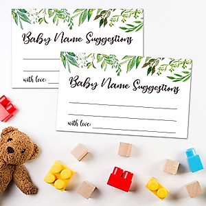 50 Baby Shower Name Suggestion Cards, Greenery Name Suggestion Cards for Baby Shower, Name Suggestion Game, Baby Shower Games, Baby Party Supplies, 3.5 x 2 Inches