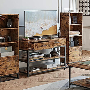 IRONCK TV Stand for 55 Inch TV with Drawers, Entertainment Center TV Stand Console Table for Living Room, 47 Inches Wood TV Console Storage Cabinet, Vintage Brown