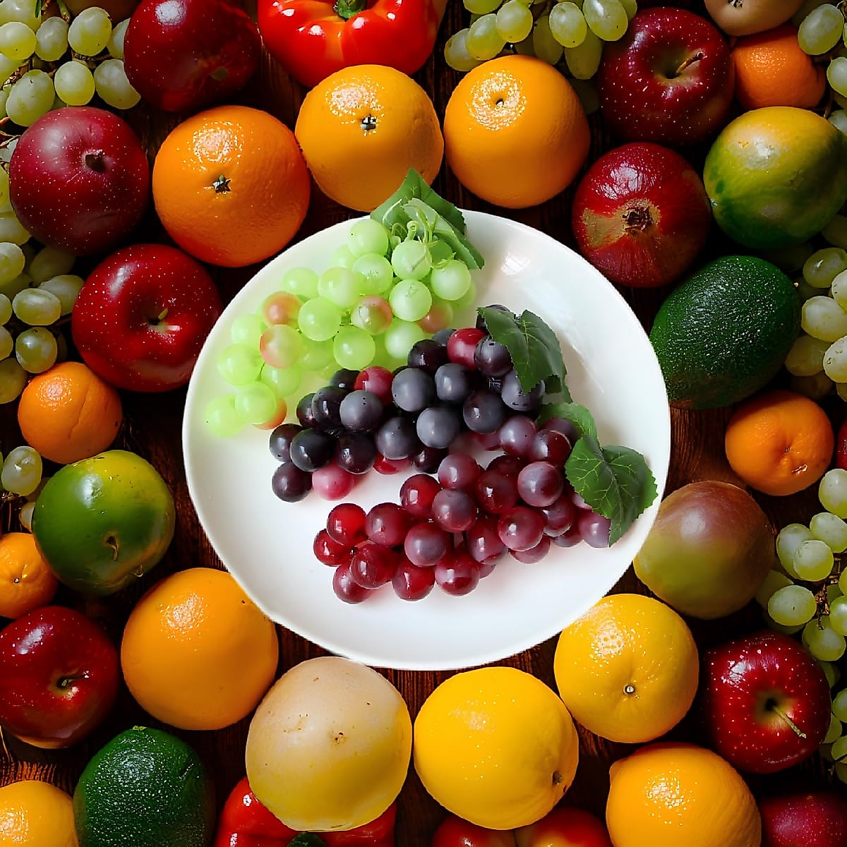 Artificial Grapes, 3 Bunches of Fake Decorative Grapes Simulation Fruit with Artificial Vines Lifelike Leaves Hanging Ornaments for Wedding Home Party Garden Wall Fruit Wine Decor