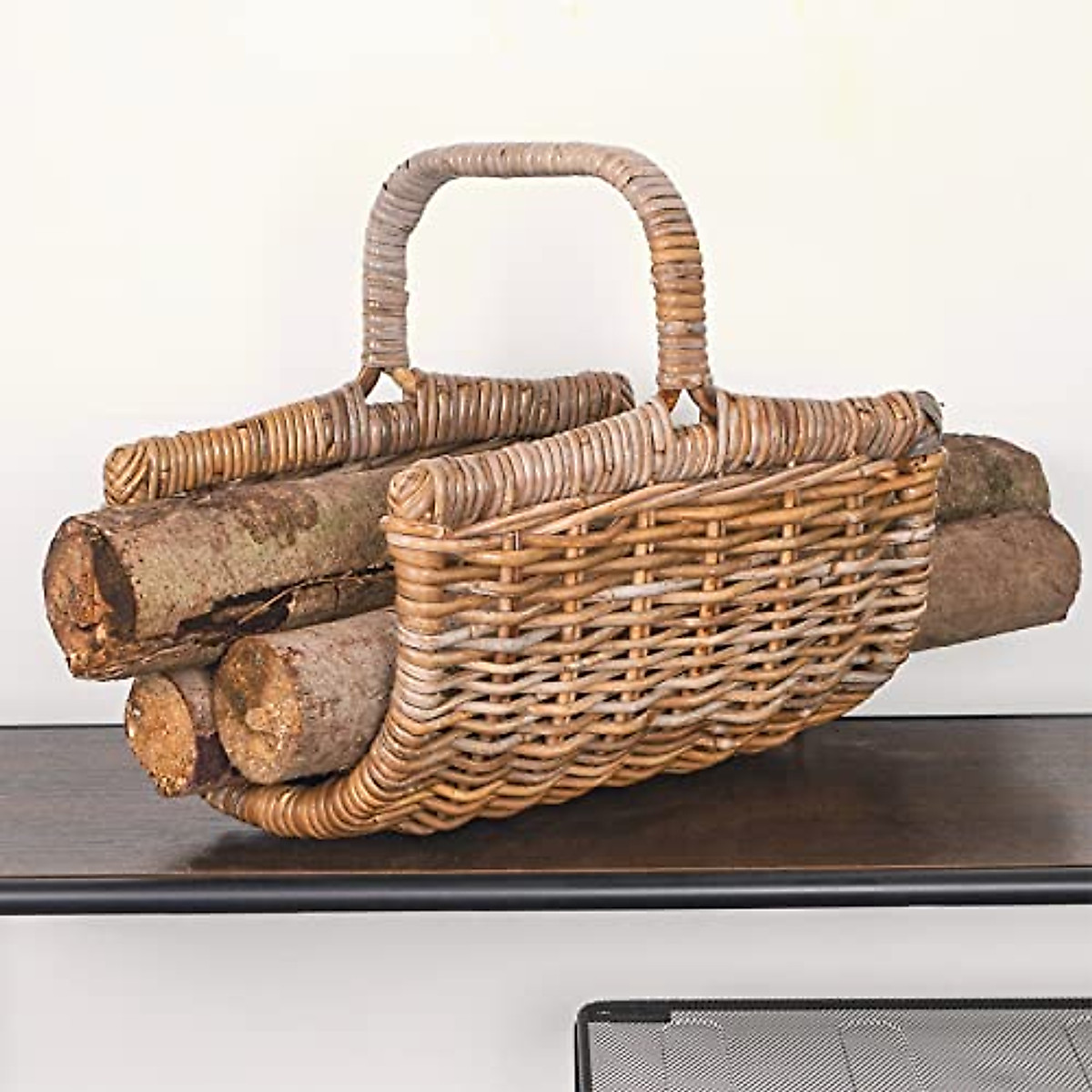 Vintiquewise Decorative Rattan Natural Log Holder Basket for Entryway, Dining, Living Room, or Bedroom