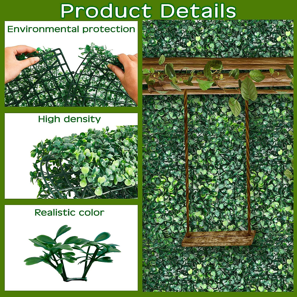 Juexica 16 Pieces Grass Wall Panels 10 x 10 Inch Boxwood Hedge Wall Panels Artificial Grass Backdrop Wall Faux Greenery Fake Grass Wall for Indoor Outdoor Plant Wall Decor Garden Fence Decorations