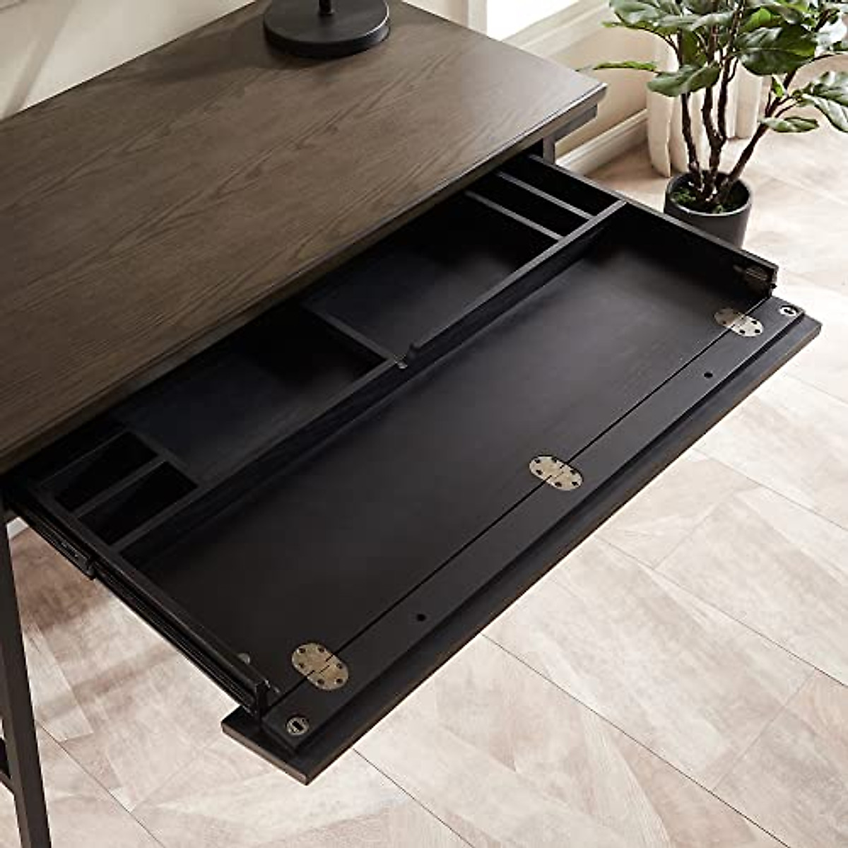 Leick Home 11400-GR Empiria Mixed Metal and Wood Computer Desk with Dropfront Keyboard, 1-drawer, Gray