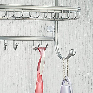 mDesign Metal Wire Over Door Bathroom Tub & Shower Bath Caddy, Hanging Storage Organizer Center - Holds Shampoo, Conditioner, Body Wash, Razor, Towel - 2 Baskets, 6 Hooks - Hyde Collection - Silver