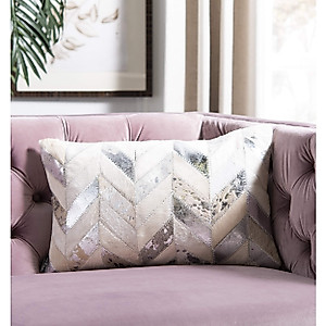 Safavieh Metallic Herringbone Cowhide Throw Pillow, 12"x22", White/Gold