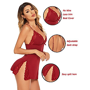Avidlove Women's Sleepwear Sexy Nightgowns for Women Chemise Lingerie Modal Sleepwear Wine Red M