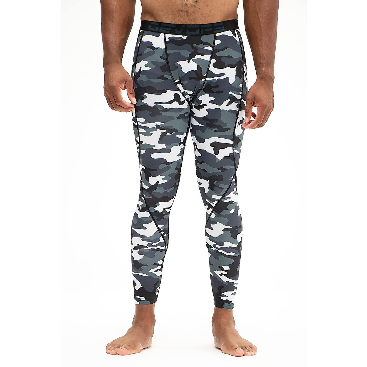 DEVOPS Men's Compression Pants Athletic Leggings (Large, Black/Camo Black/Camo Grey)