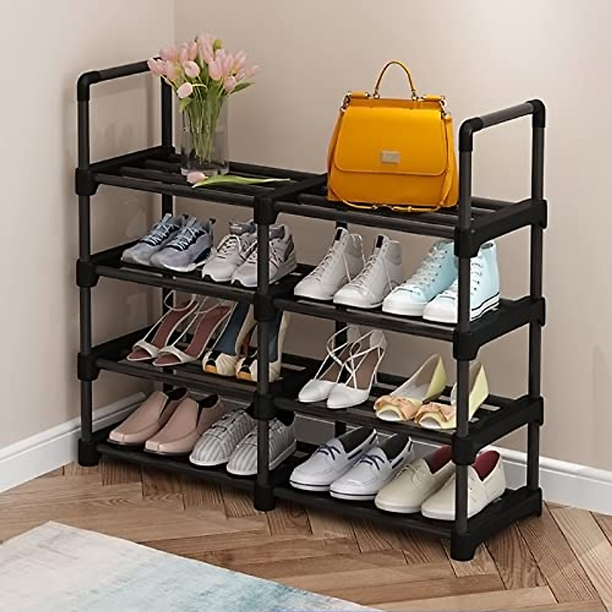 MYITYARD 4 Tier Shoe Rack, Free Standing Shoe Storage Organizer, Detachable Stackable Metal Stand Shelf for Entryway, Closet, Clothing Room, Black