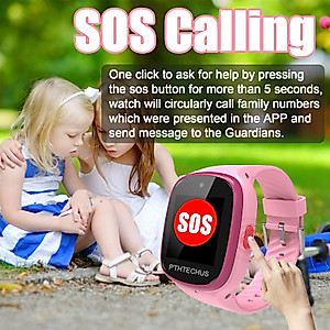 PTHTECHUS 4G Smartwatch Phone for Children - Kids Smart Watch with WiFi, Dail, Voice Messages & Video Calls, GPS Location, Students School Mode, SOS, Camera and Pedometer for Boys Girl Present