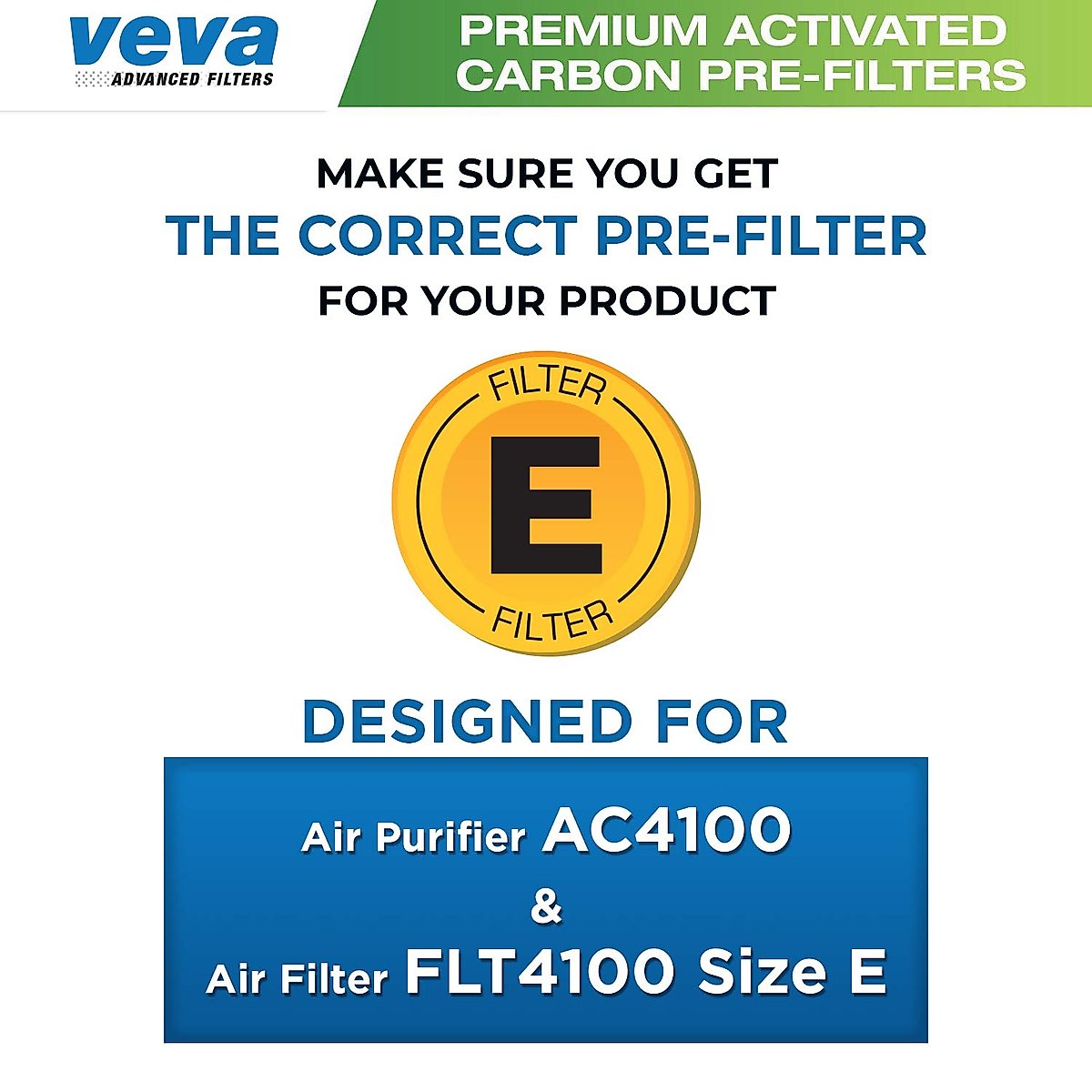 VEVA Premium 2 HEPA Filters and 6 Pack of Pre-Filters compatible with Air Purifier Models AC4100/AC4150BLCA and Replacement FLT4100 Filter E