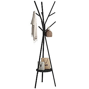Coat Rack Hat Stand Free Standing Display Hall Tree Metal Hat Hanger Garment Storage Holder with 9 Hooks for Clothes Hats and Scarves in Black,17.72"Wx17.72"Dx70.87"H (Black)