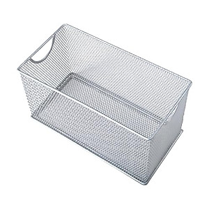 JISADER CD Storage Box,Metal Mesh Basket Multifunction Countertop Basket,Mesh Open Storage Bin for Garage Household, Bedroom, Laundry, Silver