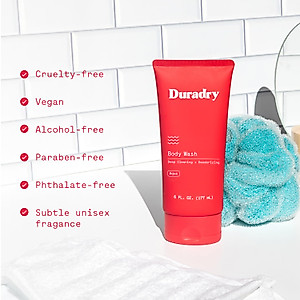 Duradry Deodorizing Body Wash for Women and Men- Hydrating Body Wash Soap for Odor, Deep Cleansing, Nourishes and Moisturizes Skin, Odor-Control Wash, Natural Ingredients - Aqua Fragrance, 6 Fl Oz