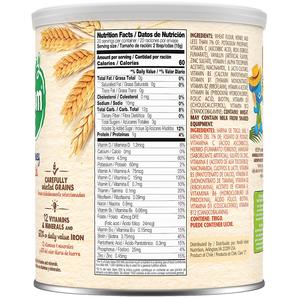 Nestle Nestum Infant Cereal, Wheat & Honey, Made for 12 Months & Up, 10.6 Ounce Canister (Pack of 2)