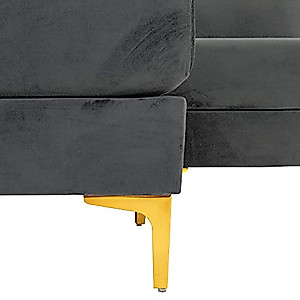 Casa Andrea Milano Modern Sectional Sofa L Shaped Velvet Couch, with Extra Wide Chaise Lounge and Gold Legs, Large, Dark Grey