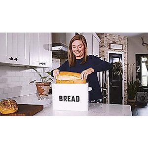 Bread Box for Kitchen Countertop - Extra Large Keeps 2+ Loaves Fresh - White Metal Bread Storage Container Bin for Modern Farmhouse Kitchen