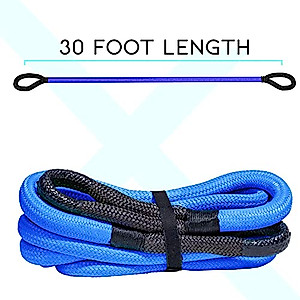 HEROX 1” x 30ft Kinetic Recovery Rope Kit - Offroad Tow Strap - Heavy Duty Tow Rope for Trucks ATV Vehicles SUV and UTV - Comes with 2 Soft Shackles and Storage Bag - Blue