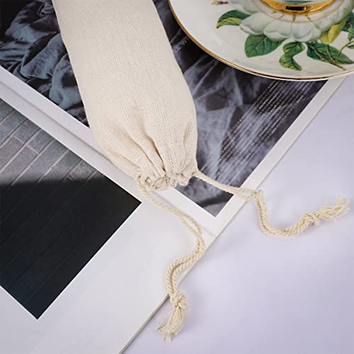 Hemoton 30Pcs Straw Travel Carrying Case Cotton and Linen Pouch Bag Portable Travel Cutlery Bag for Stainless Steel Drinking Straws Cutlery Fork Spoon Storage