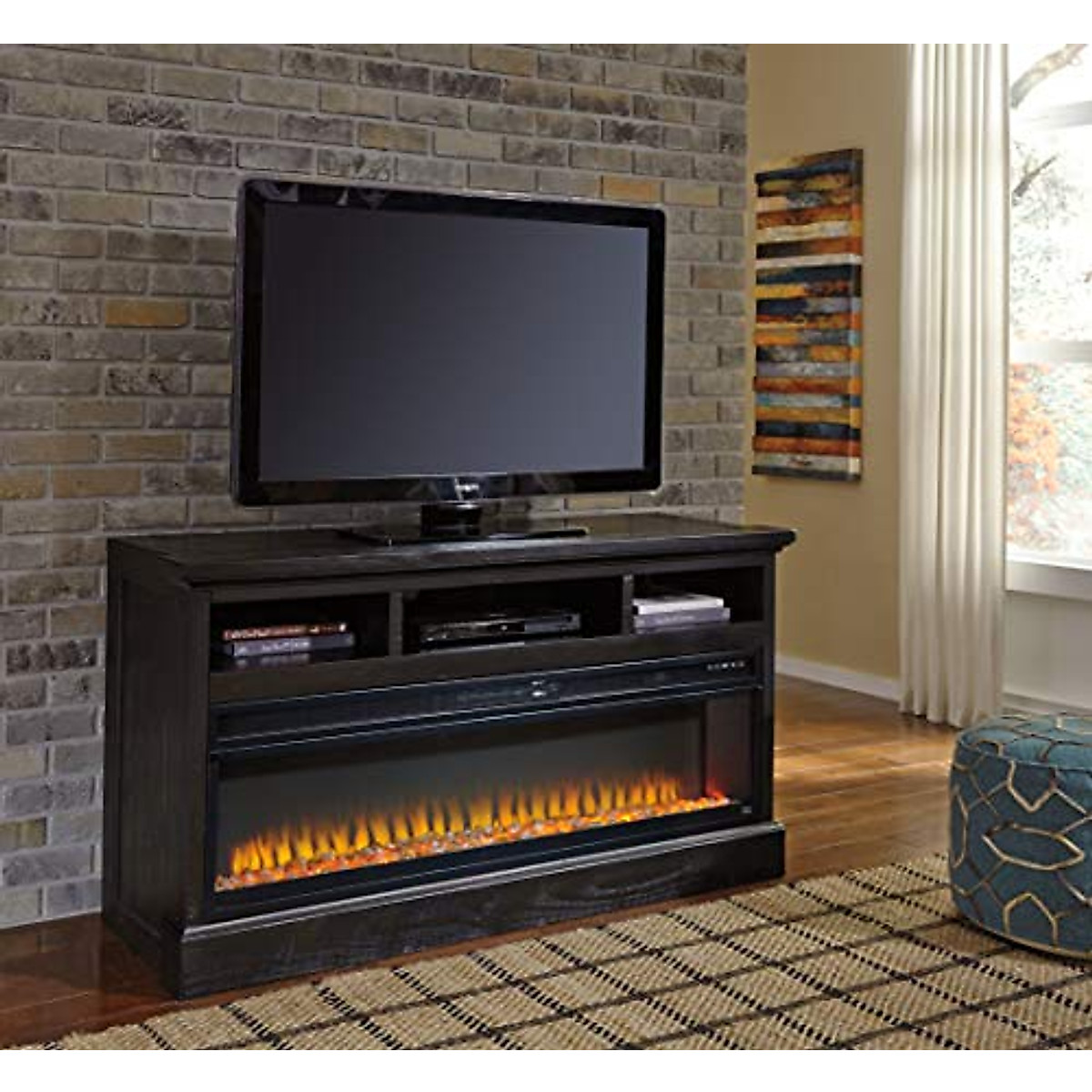Signature Design by Ashley 57" Electric Fireplace Insert with LED, 6 Temperatures, Multi Flames & Overheating Control, Black