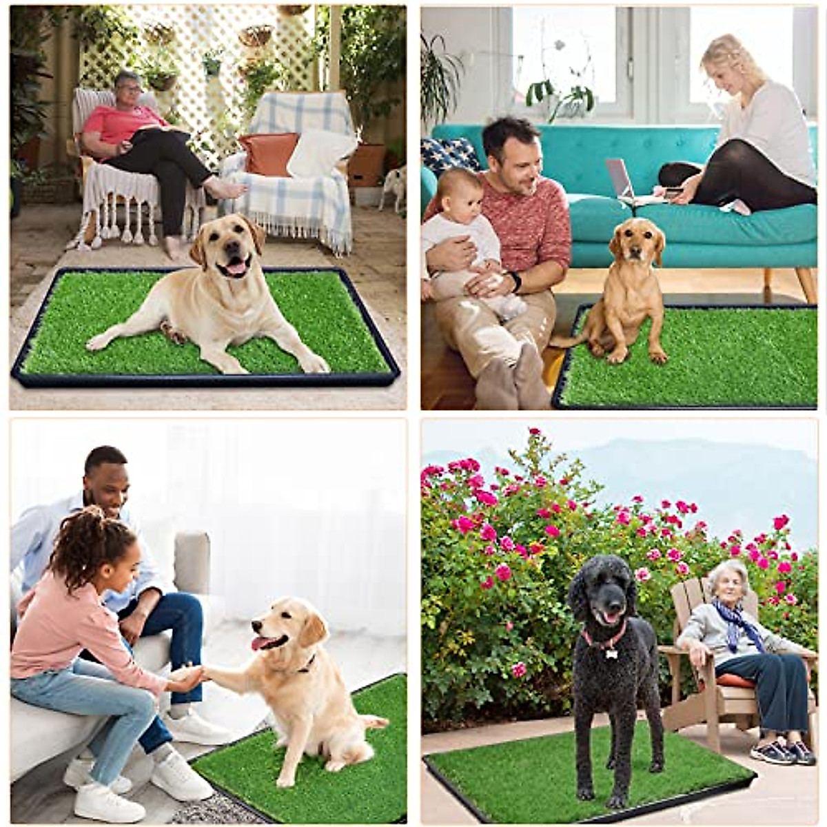 LOOBANI 35in x 23in Extra Large Grass Porch Potty Tray, 2-Pack Replacement Artificial Grass Puppy Training Pads, Quickly Absorbency Portable Dog Patio Potty for Balcony/Apartment Use