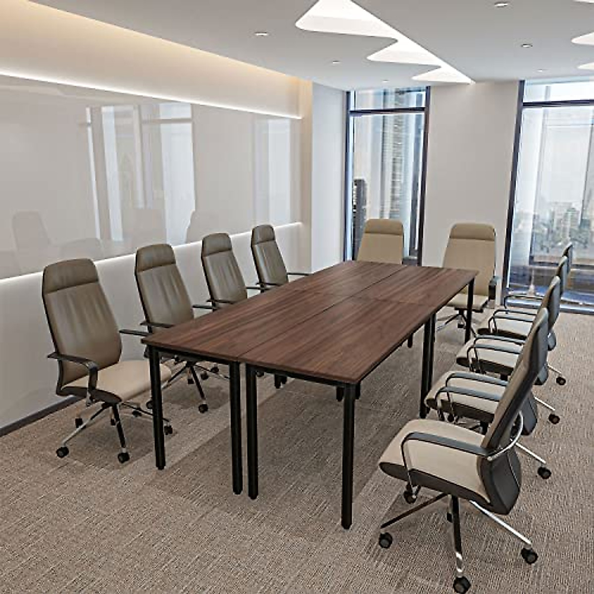 Bonzy Home Conference Tables 8ft Office Computer Desk for Meeting Room Study Writing Printer Podcast Table Save Space Design for 10 People Rustic Vintage Walnut 4PCS, 94.4"x47.2"x29.5"