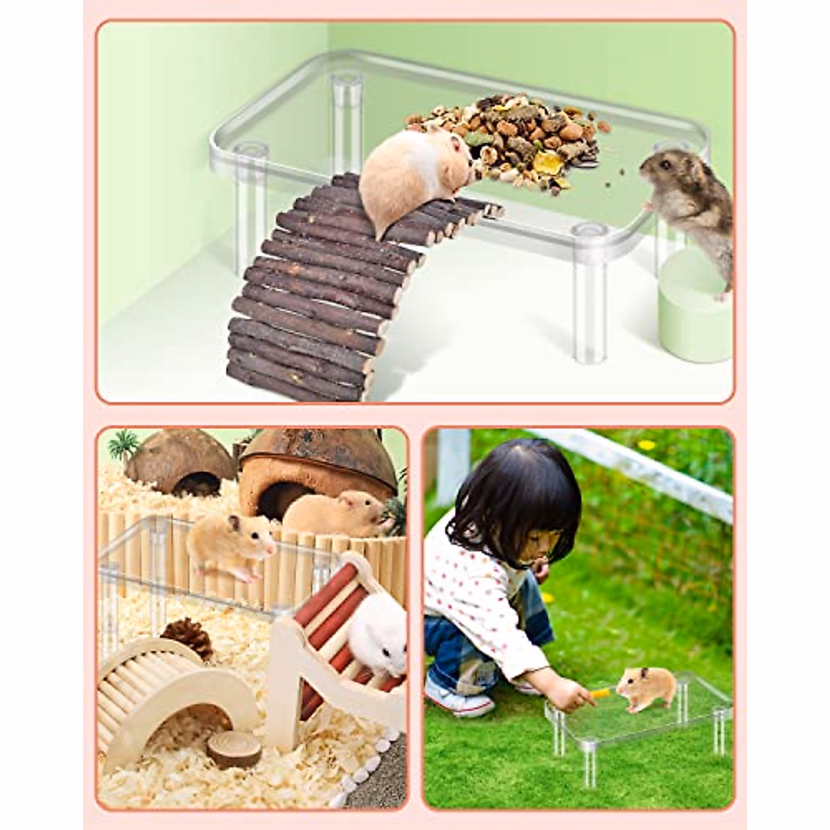 Bissap Hamster Platform, Plastic Play Platform Hamster Stand Platform for Dwarf Syrian Hamsters Gerbils Mice Degus or Other Small Pets Cage Accessories - Transparent