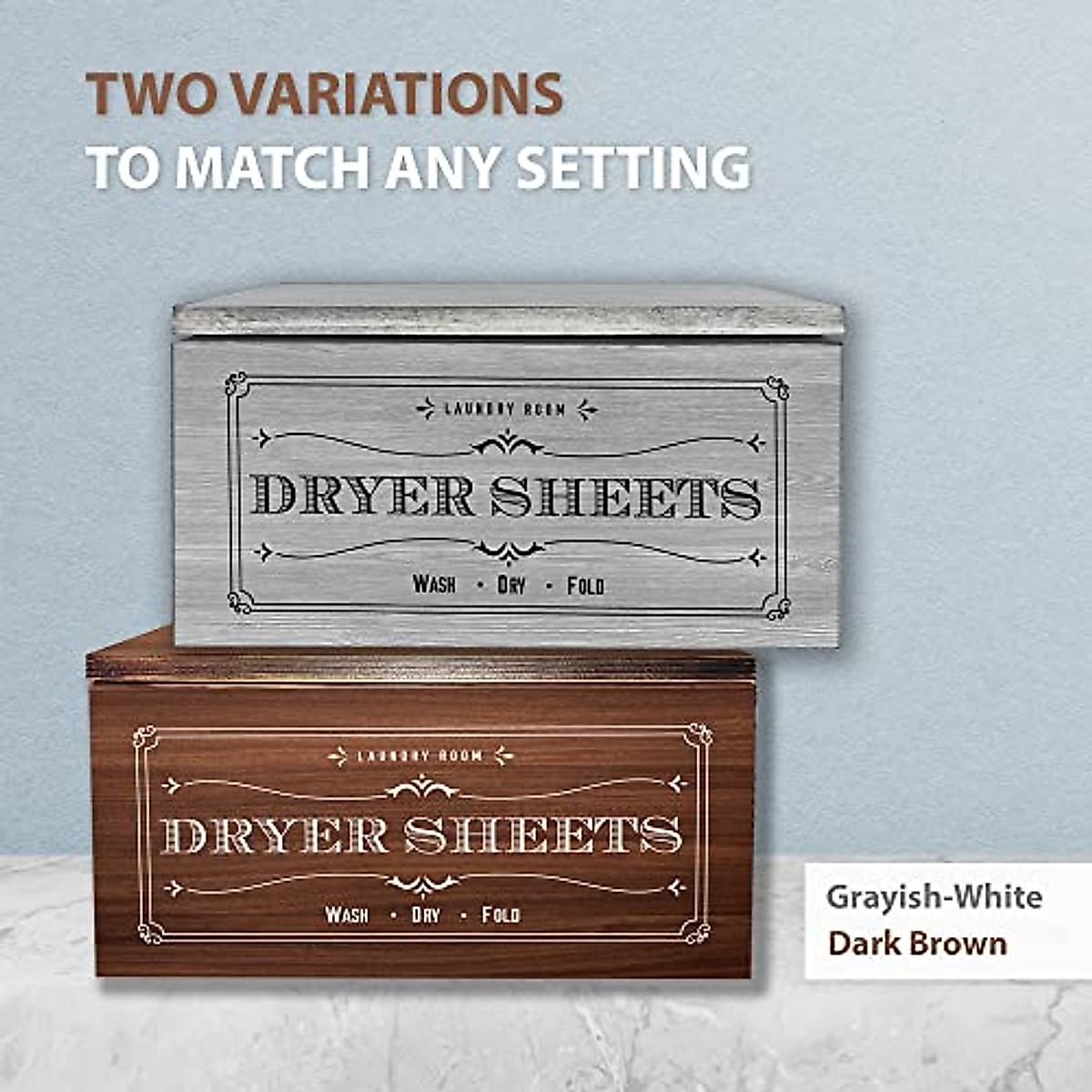 Dryer Sheet Holder for Laundry Room | Wooden Box Dryer Sheet Dispenser | Farmhouse Laundry Room Decor Accessories | Dryer Sheet Container with Lid | Laundry Room Organization Storage Container (Grayish White)| Laundry Softener Dispenser Sheets