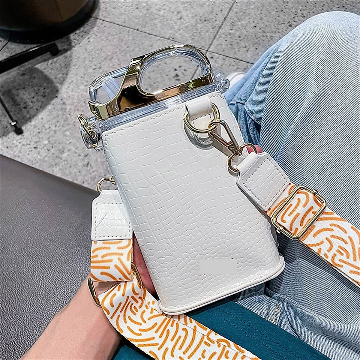 YHdtUO Travel Coffee Mug Water Cup Wind High-End Sports Straw Cup Girls Summer Simple High-Value Square Kettle 380Ml Housewarming