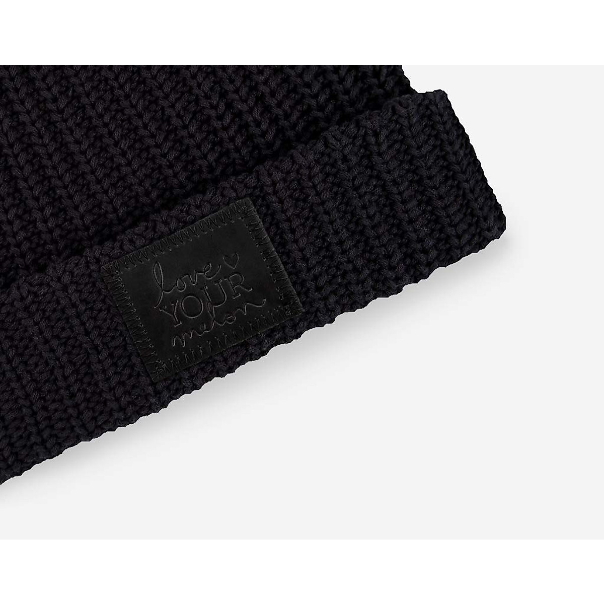 Love Your Melon Beanie for Men & Women, Leather Pom Beanie Black, Winter Hats, Unisex Beanies, 100% Cotton Made Lined Knit Warm Thick Skully