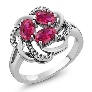 Gem Stone King 925 Sterling Silver Red Created Ruby Ring For Women (1.87 Cttw, Oval 6X4MM, Gemstone July Birthstone, Available In Size 5, 6, 7, 8, 9)