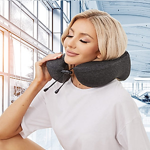 DEPAJA Neck Pillow for Travel, 100% Pure Memory Foam Soft Pillow for Airplane Sleeping U Shaped Pillow for Head, Chin Support, Rest Pillow for Flights, Office, Car & Home Recliner (Black)
