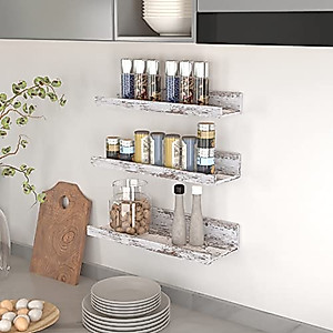 16 Inch Floating Shelves for Wall Set of 3, Rustic Picture Ledge Wall Mounted Shelf for Living Room, Bedroom, Kitchen, Bathroom, Distressed White